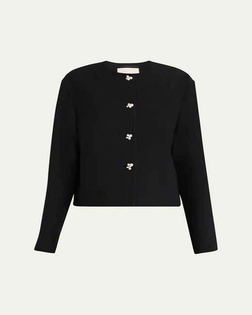 Lafayette 148 New York Pearlescent-Button Crewneck Jacket in Black | Lyst