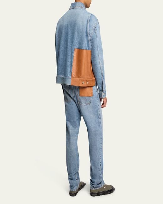 Loewe Denim Trucker Jacket With Leather Patch in Blue for Men | Lyst