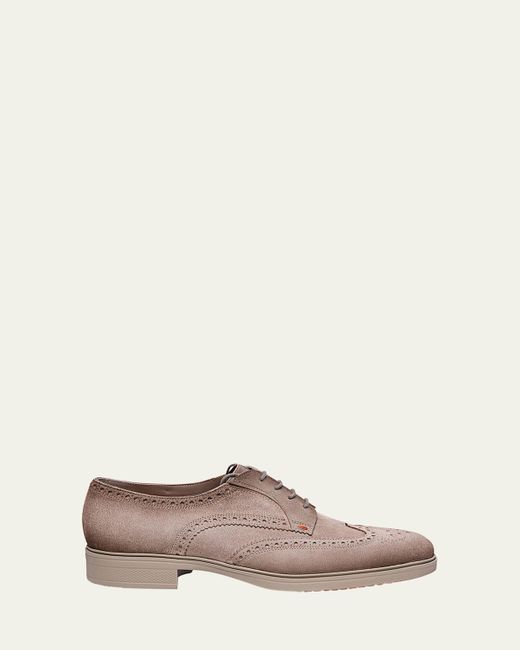 Santoni Easy Suede Brogue Wingtip Derby Shoes in Brown for Men | Lyst