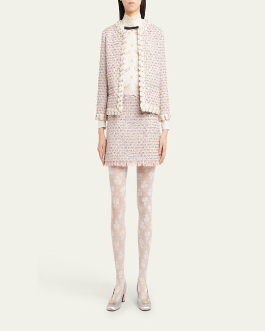 Valentino Garavani Boxy Crystal-Embellished Tweed Jacket in Natural | Lyst