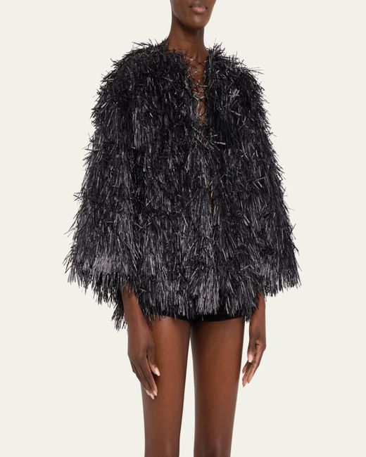 Michael Kors Straw Embroidered Chubby Jacket in Black | Lyst