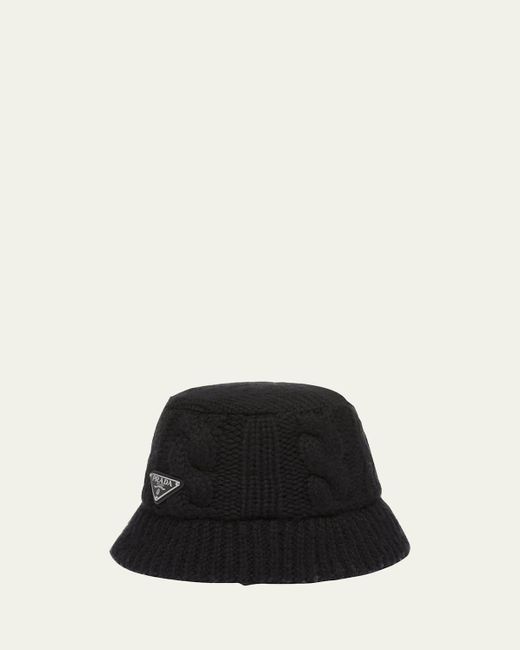 Prada Knit Wool Bucket Hat in Black | Lyst