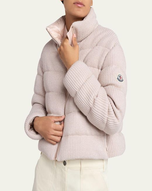 Moncler Thoiry Sparkly Down Puffer Jacket in Natural | Lyst