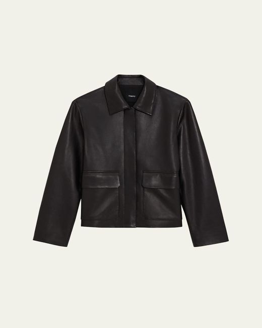 Theory Boxy Leather Jacket in Black | Lyst