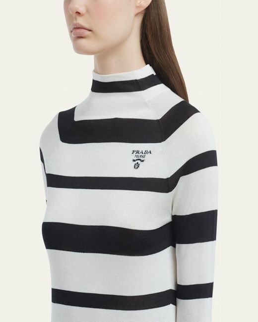 Prada Stripe Logo-Intarsia Mock-Neck Top | Lyst