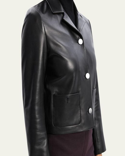 Theory Cropped Boxy Nappa Leather Jacket in Black | Lyst