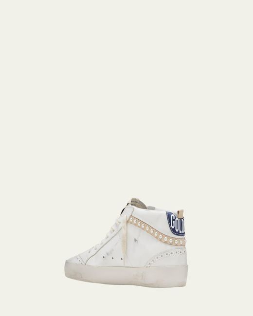 Golden Goose Mid Star Denim Wing-tip Sneakers in Natural | Lyst