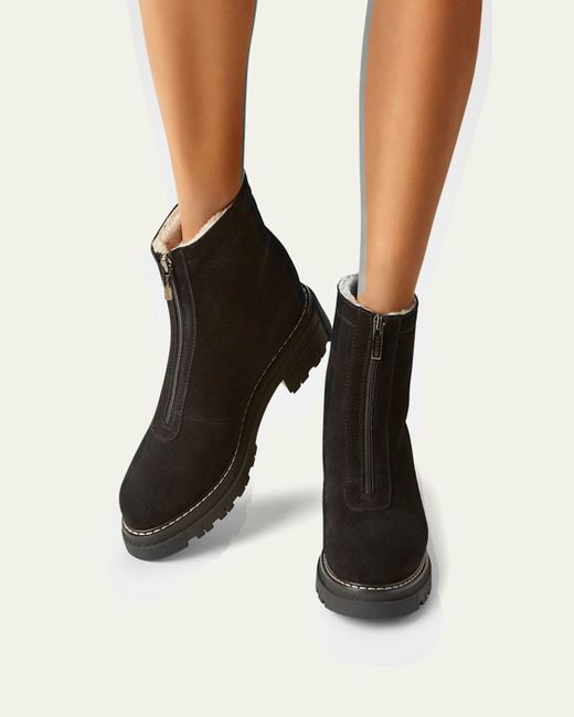 La Canadienne Deon Leather Zip-Up Ankle Booties in Black | Lyst