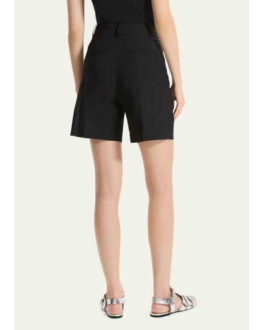 Theory Pleated Linen Blend Wide Leg Shorts In Black Lyst