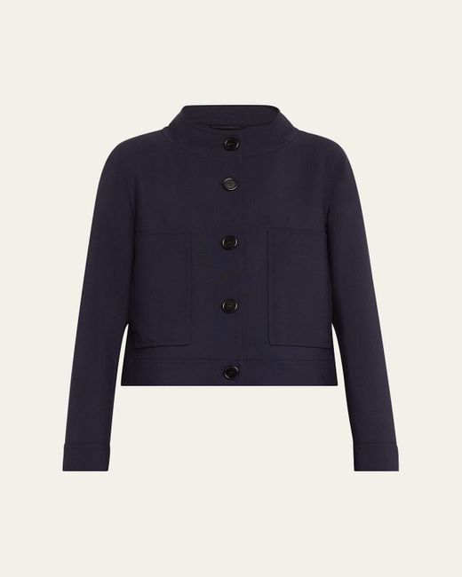 Max Mara Lamine Funnel-Neck Cotton Jacket in Blue | Lyst