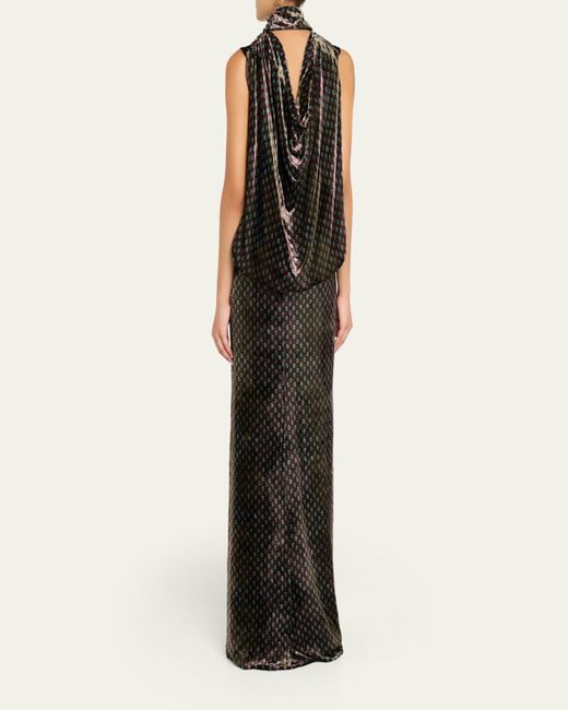 Dries Van Noten Debo Mock-Neck Draped Velvet Maxi Dress in White | Lyst