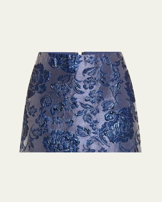 Alice + Olivia Elana Metallic Floral Mini Skirt in Blue | Lyst