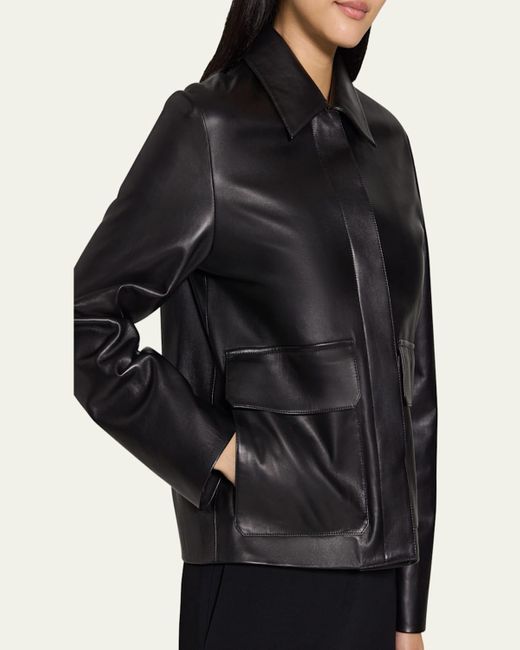 Theory Boxy Leather Jacket in Black | Lyst
