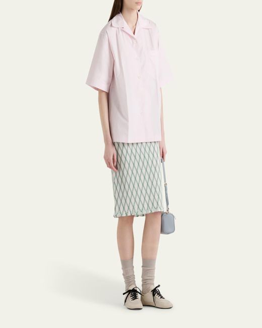 Prada Diamond Smocked Midi Skirt in Green | Lyst