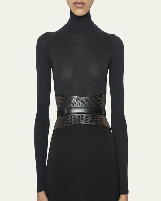 Alaïa Curved Wide Bustier Leather Belt in White | Lyst