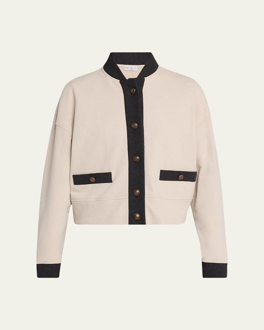 Brunello Cucinelli Felpa Buttoned Bomber Cardigan in Natural | Lyst