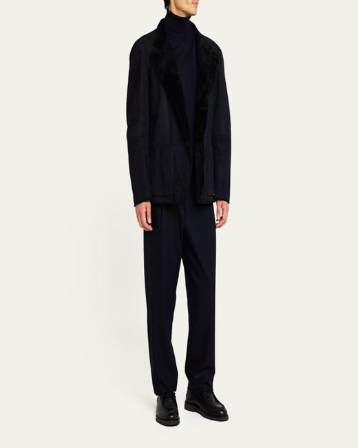 Giorgio Armani Suede Shearling Jacket in Blue for Men | Lyst
