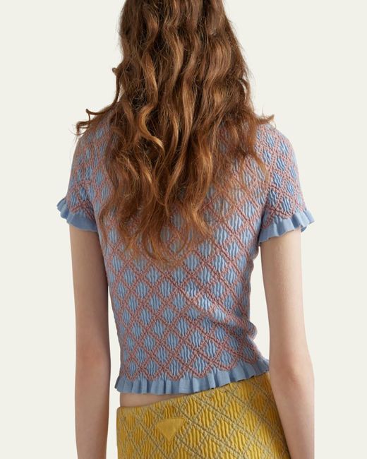 Prada Smocked Knit Diamond-Embroidered Top in Blue | Lyst