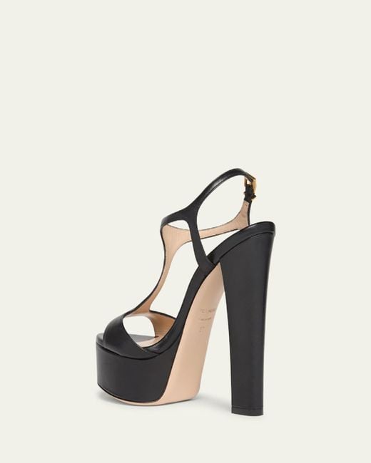 Tom Ford Leather T-Strap Platform Sandals in Natural | Lyst