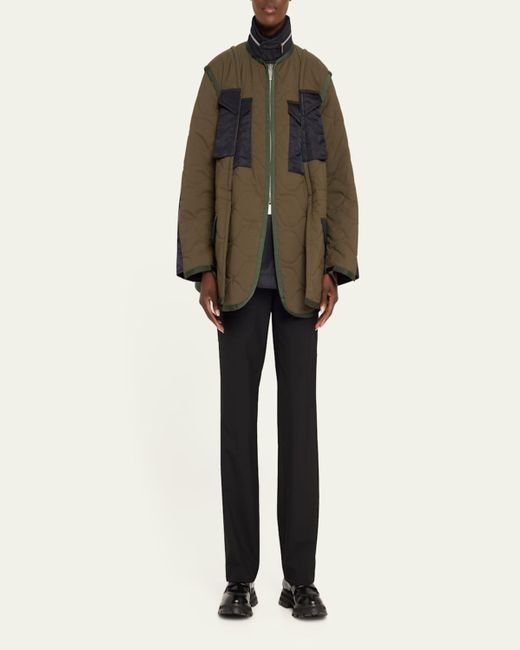Sacai High-Neck Layered Quilted Jacket in Brown | Lyst