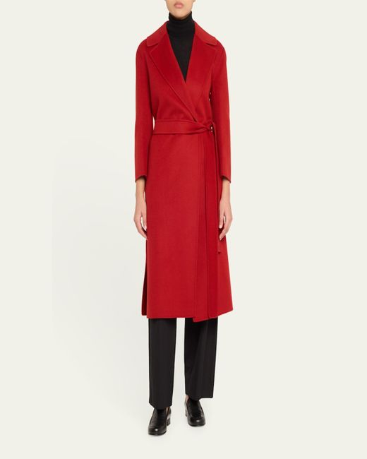 Max Mara Livia Belted Wrap Wool Coat in Red | Lyst