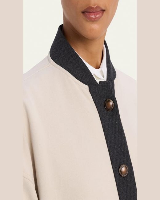 Brunello Cucinelli Felpa Buttoned Bomber Cardigan in Natural | Lyst