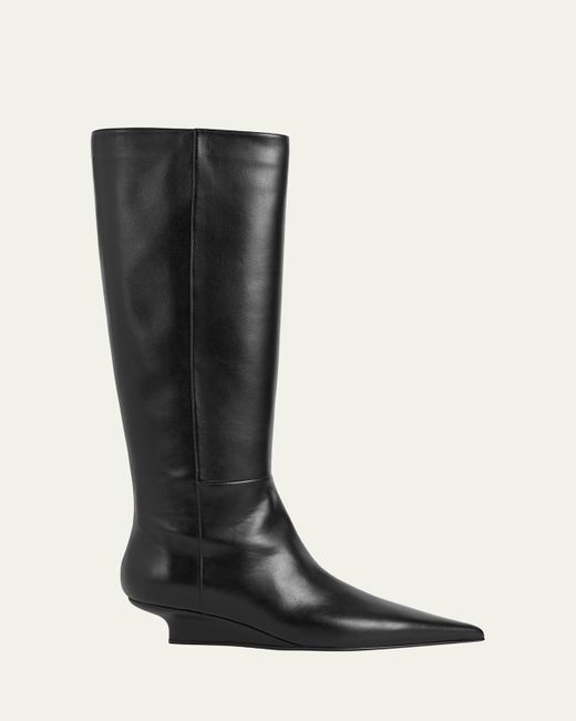 TOTEME Sharp Leather Knee-High Boots in Black | Lyst