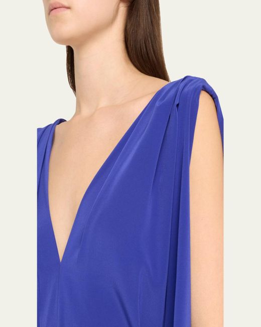 Stephane Rolland Deep V Crepe Gown With Crystal Belt in Blue | Lyst