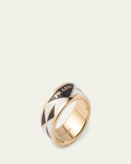 Prada Triangle Symbole Enamel Ring in Natural | Lyst