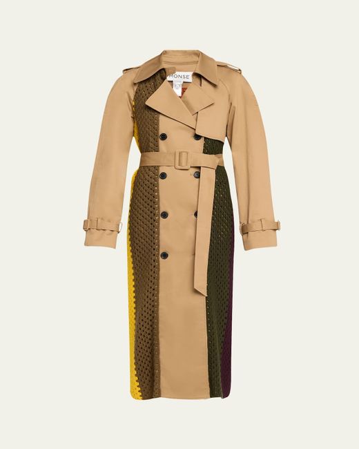 Monse Mixed-Media Crochet Belted Trench Coat in Natural | Lyst