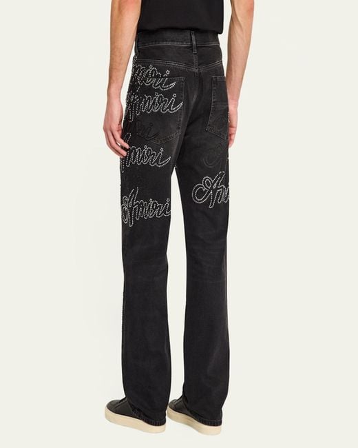 Amiri Crystal Script Straight-Leg Jeans in Black for Men | Lyst