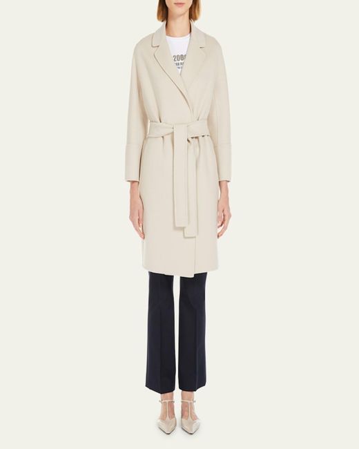 Max Mara Arona Self-Tie Wool Coat in Natural | Lyst