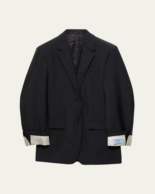 Prada Turn-Up Cuff Kid Mohair Blazer in Blue | Lyst