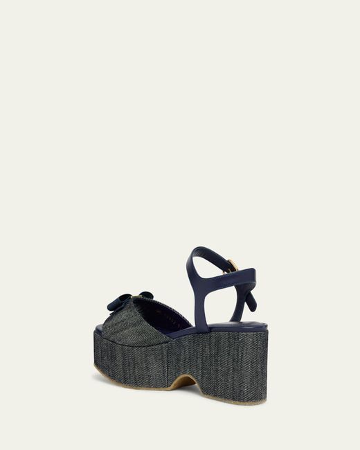 Ferragamo Selna Bow Platform Sandals in Blue | Lyst