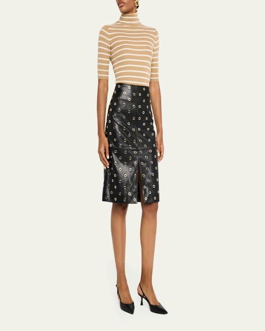 Veronica Beard Anderson Grommet Leather Pencil Skirt in Black | Lyst