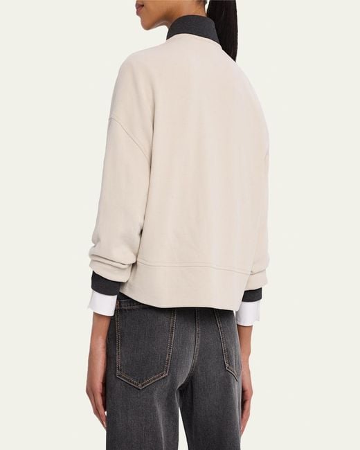 Brunello Cucinelli Felpa Buttoned Bomber Cardigan in Natural | Lyst
