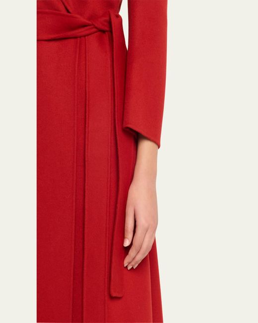 Max Mara Livia Belted Wrap Wool Coat in Red | Lyst