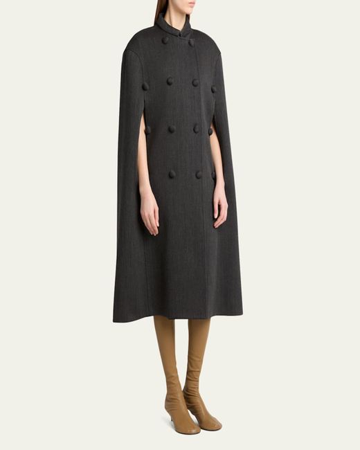 Jil Sander Oversized Double-Breasted Wool Cape in Black | Lyst