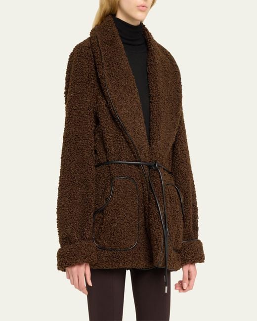 Jonathan Simkhai Kimia Faux Fur Tie Waist Jacket in Brown | Lyst