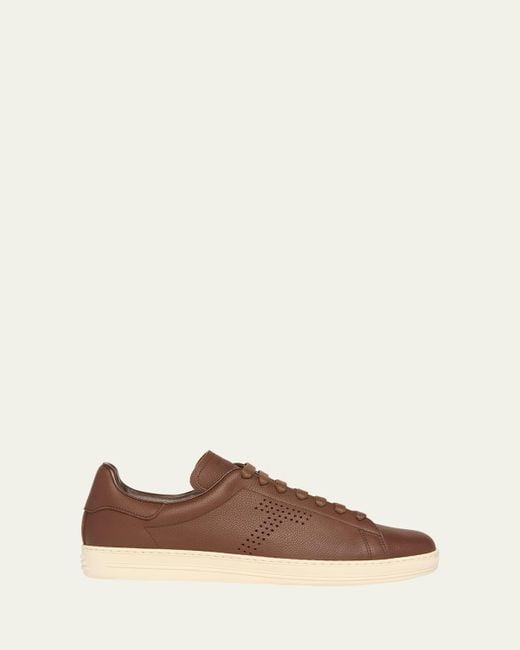 Tom Ford Warwick Soft Grain Leather Sneakers in Brown for Men | Lyst