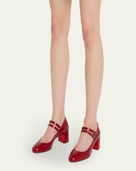 Christian Louboutin Miss Jane Patent Sole Mary Jane Pumps in Red | Lyst