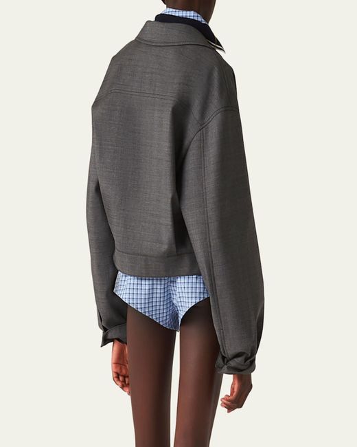 Miu Miu Long-Sleeve Zip Up Wool Jacket in Blue | Lyst