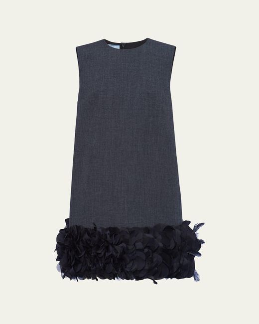 Prada Mat Feather-Hem Mini Dress With Crystal Buttons in Blue | Lyst