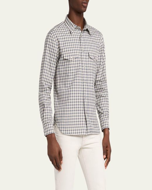 Tom Ford Grid Check Snap-Front Western Shirt in White for Men | Lyst