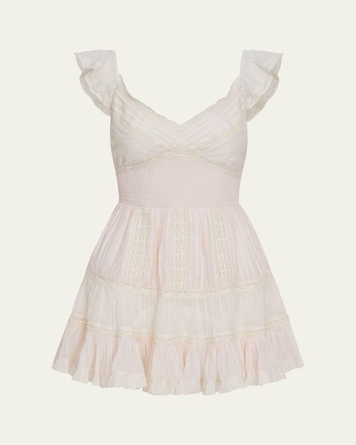 LoveShackFancy Presline Embroidered Mini Dress in Natural | Lyst