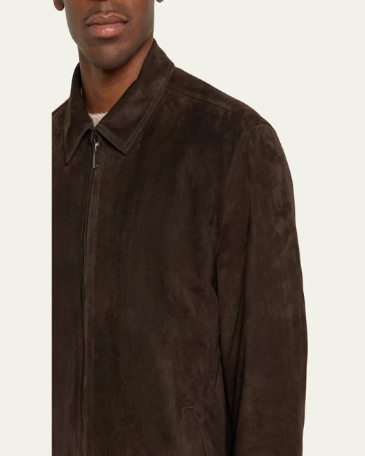 Cesare Attolini Suede Full-Zip Bomber Jacket in Brown for Men | Lyst