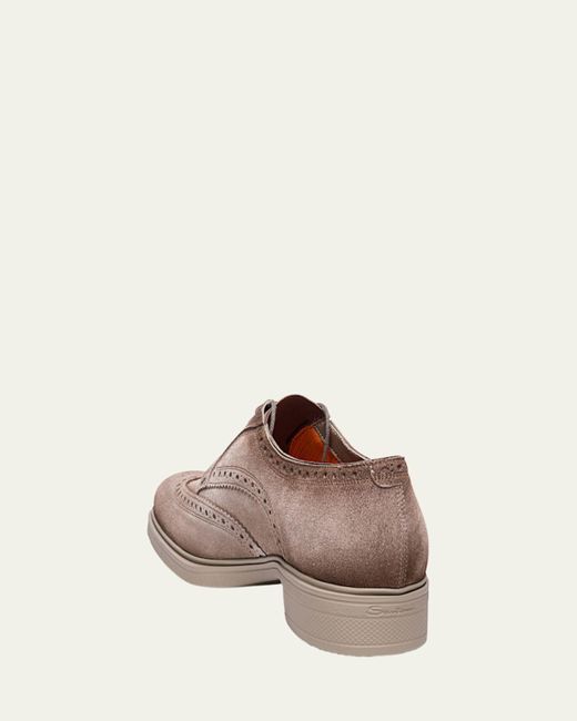 Santoni Easy Suede Brogue Wingtip Derby Shoes in Brown for Men | Lyst