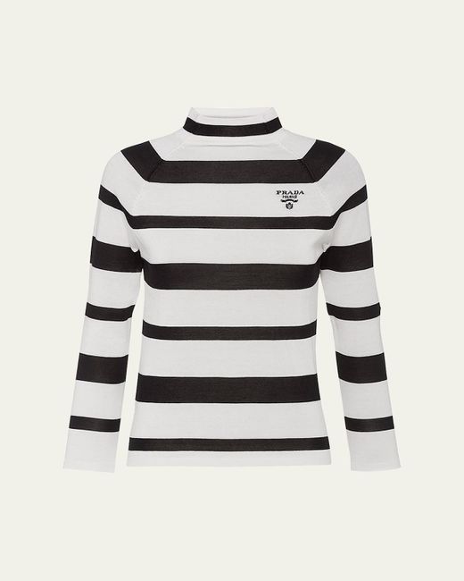 Prada Stripe Logo-Intarsia Mock-Neck Top | Lyst