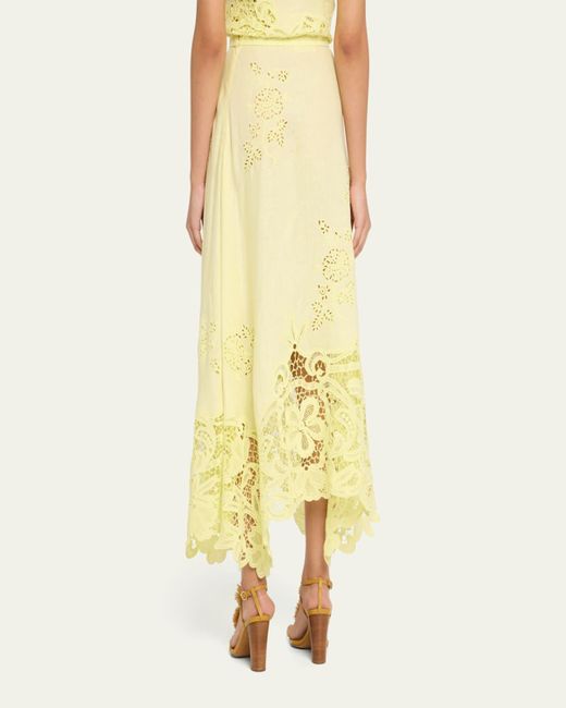 Ulla Johnson Rae Lace Linen Midi Skirt in Yellow | Lyst