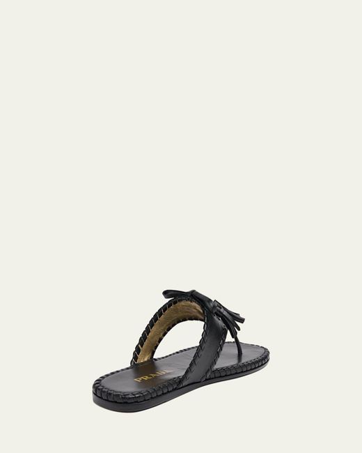 Prada Sienna Threaded Leather Thong Sandals in Black | Lyst